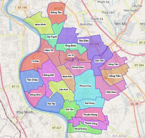 Bản đồ hành chính huyện Khoái Châu, Hưng Yên trước sáp nhập